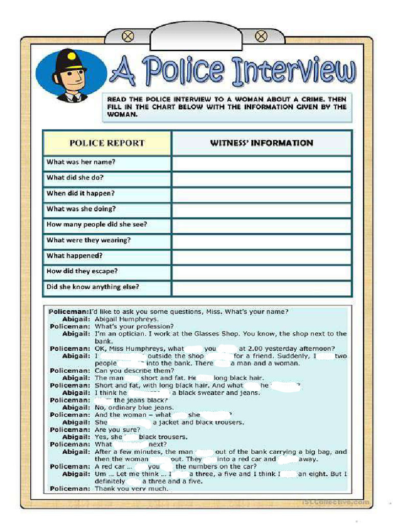 A Police Interview - Past Continuous | PDF