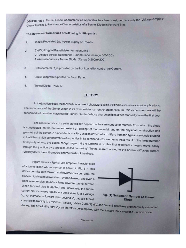 Tunnel Diode Physics Practical | PDF
