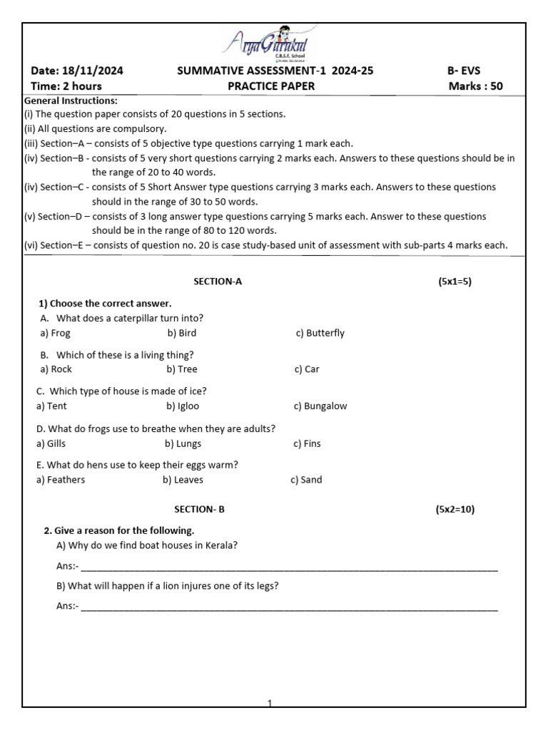 GRADE II EVS PRACTICE PAPER | PDF