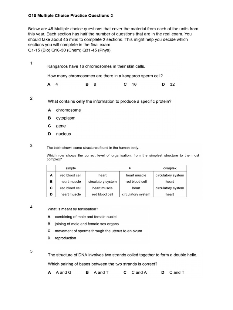 Grade 10 MYP Science Review For Exam Question Pack 2 | PDF