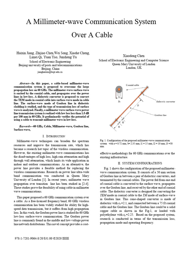 A Millimeter-Wave Communication System Over A Cable | PDF | Extremely ...
