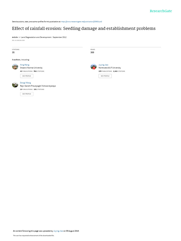 Effect of Rainfall Erosion Seedling Damage and Est | PDF | Seed | Erosion