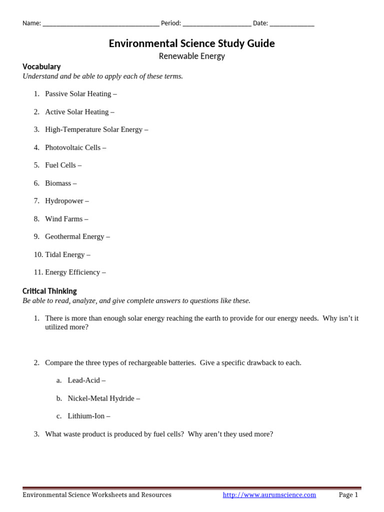 Renewable Energy Study Guide | PDF