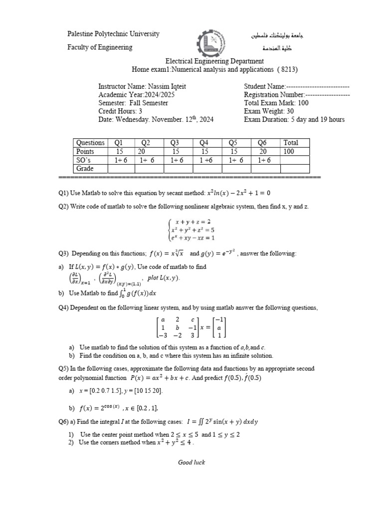 Numerical Analysis and Applications - Midterim Home Exam2024-2025 | PDF | Numerical Analysis ...