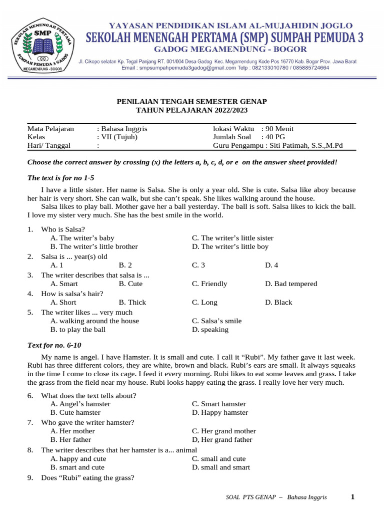 PTS Genap B.ing 7 | PDF