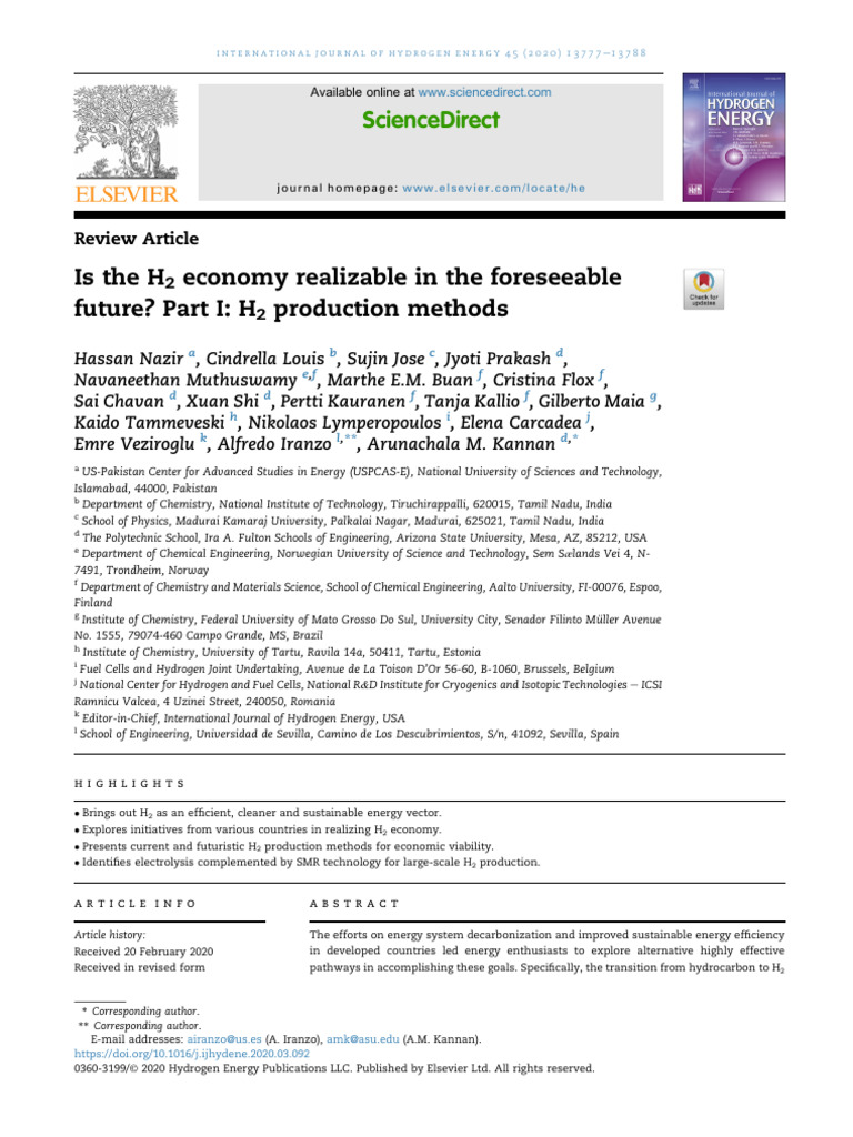 Is The H2 Economy Realizable in The Foreseeable Future Part I H2 ...