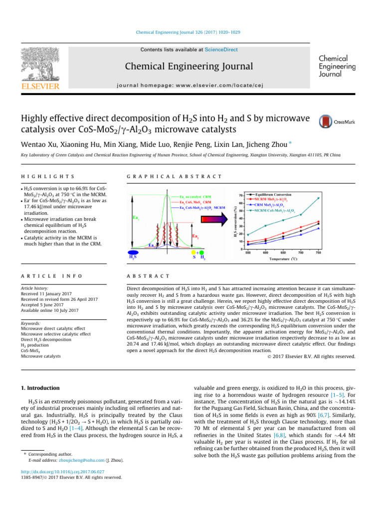 "Microwave Catalytic H2S Decomposition" | PDF | Catalysis | Chemical ...