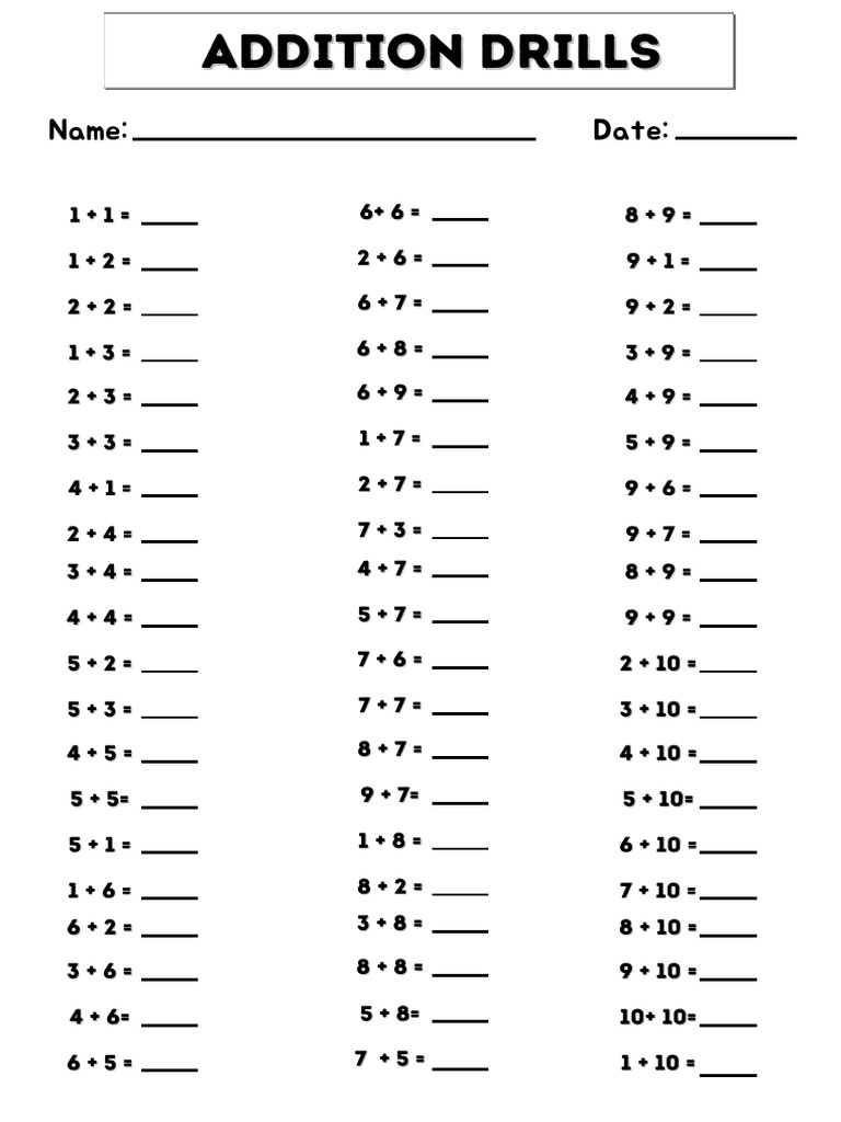 Addition Drills Worksheet | PDF