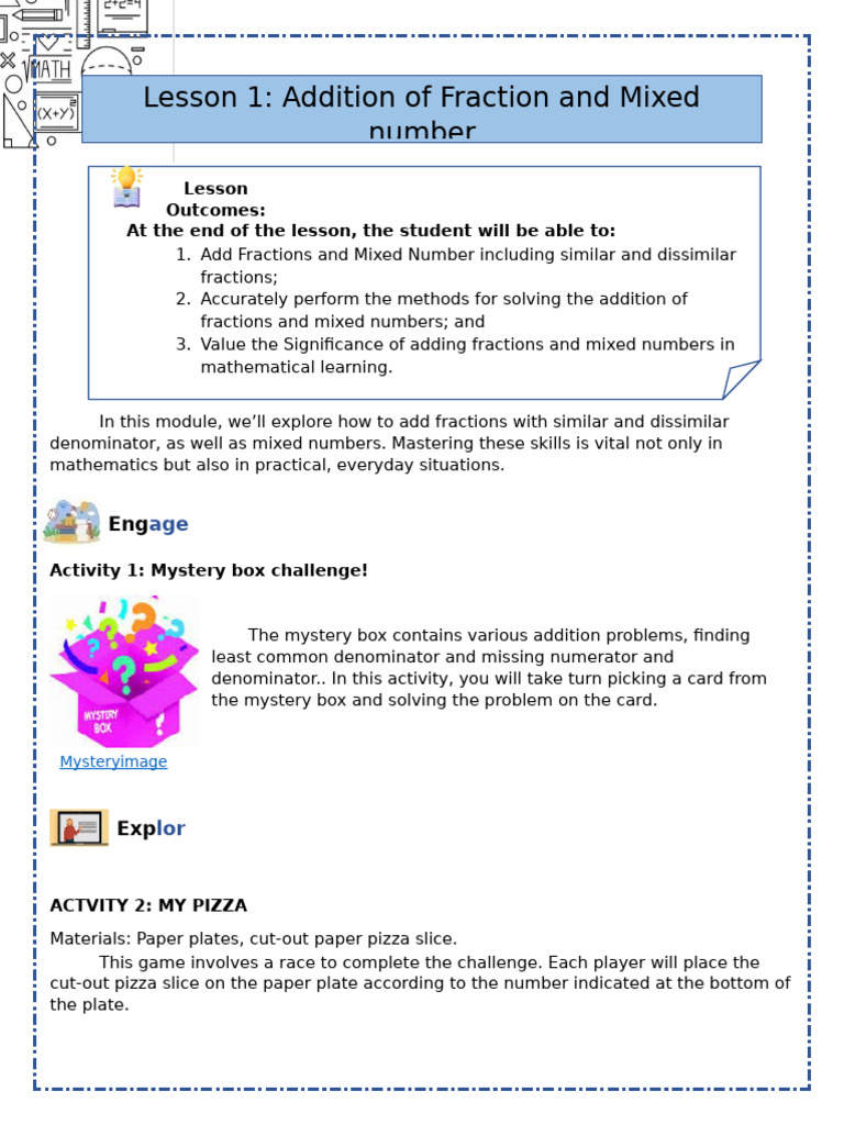 Grade 5 Lesson 1 Addition of Fraction | PDF | Numbers | Division ...
