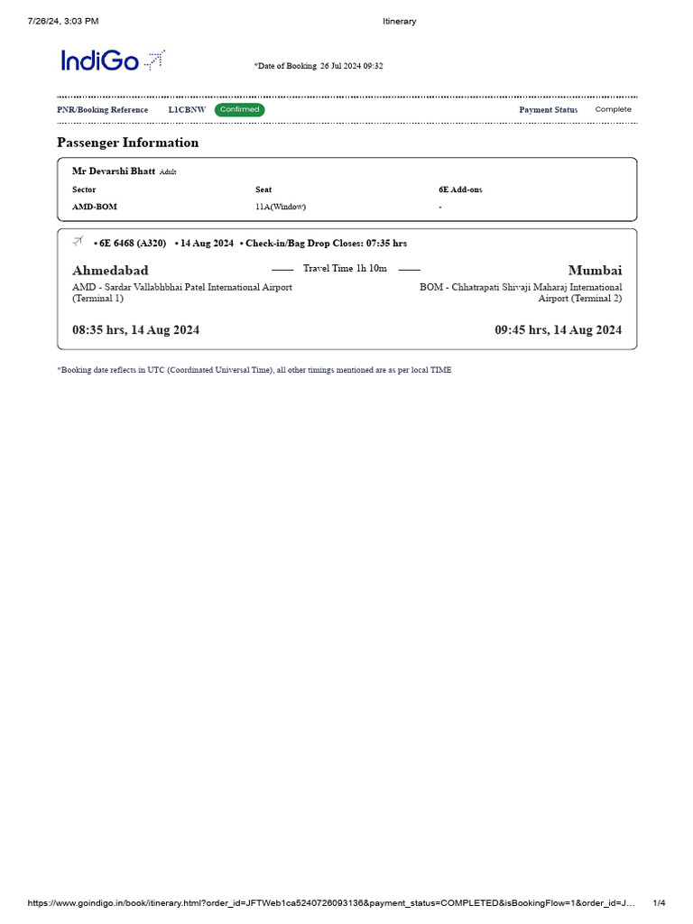 IndiGo Flight Booking Confirmation | PDF | Travel Visa | Airport