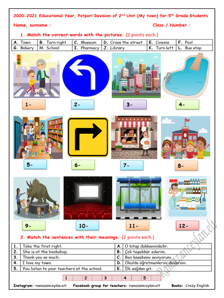 5th Grade English Town Unit Worksheet | PDF