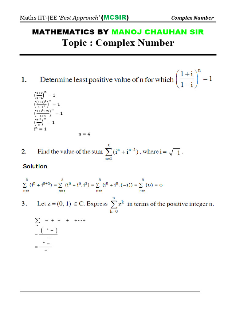 QAS ComplexNumber DPP1to11 | PDF | Mathematics | Science