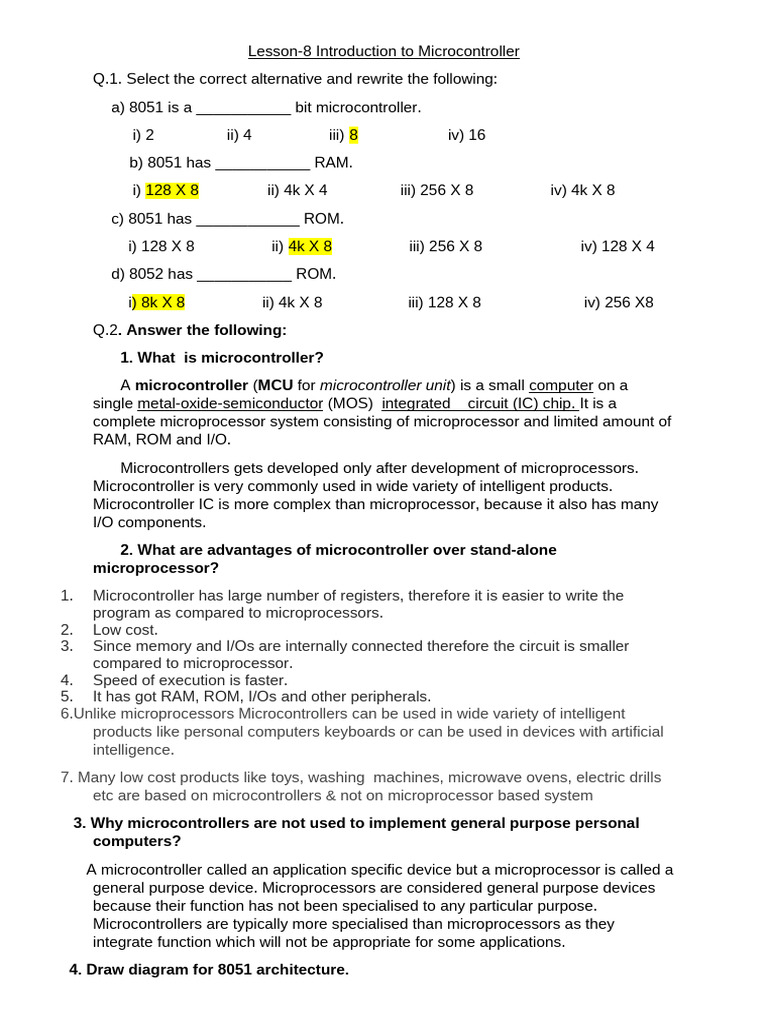 Cs II Lesson-8 Q-A | PDF | Microcontroller | Microprocessor