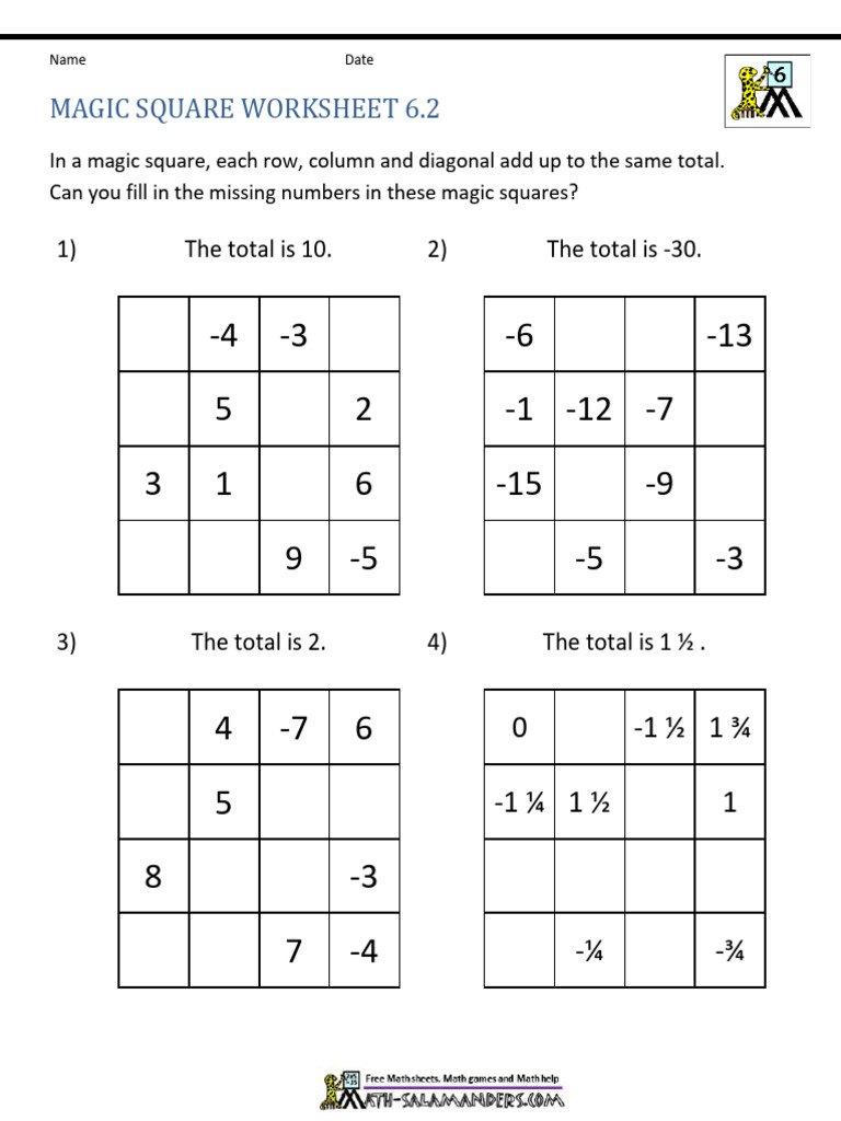 Magic Square Worksheets 6th 2 | PDF | Teaching Methods & Materials