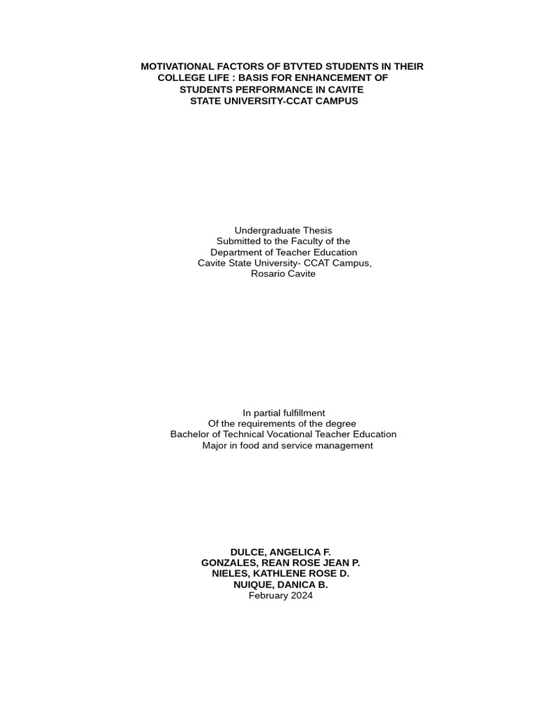 Motivational Factors of Btvted Students in Their College Life: Basis ...