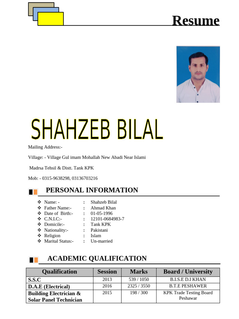 Shahzaib CV Diploma | PDF