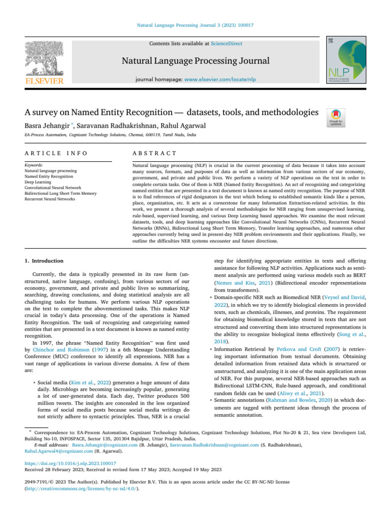 A Survey On Named Entity Recognition | PDF | Cognitive Science | Artificial Intelligence