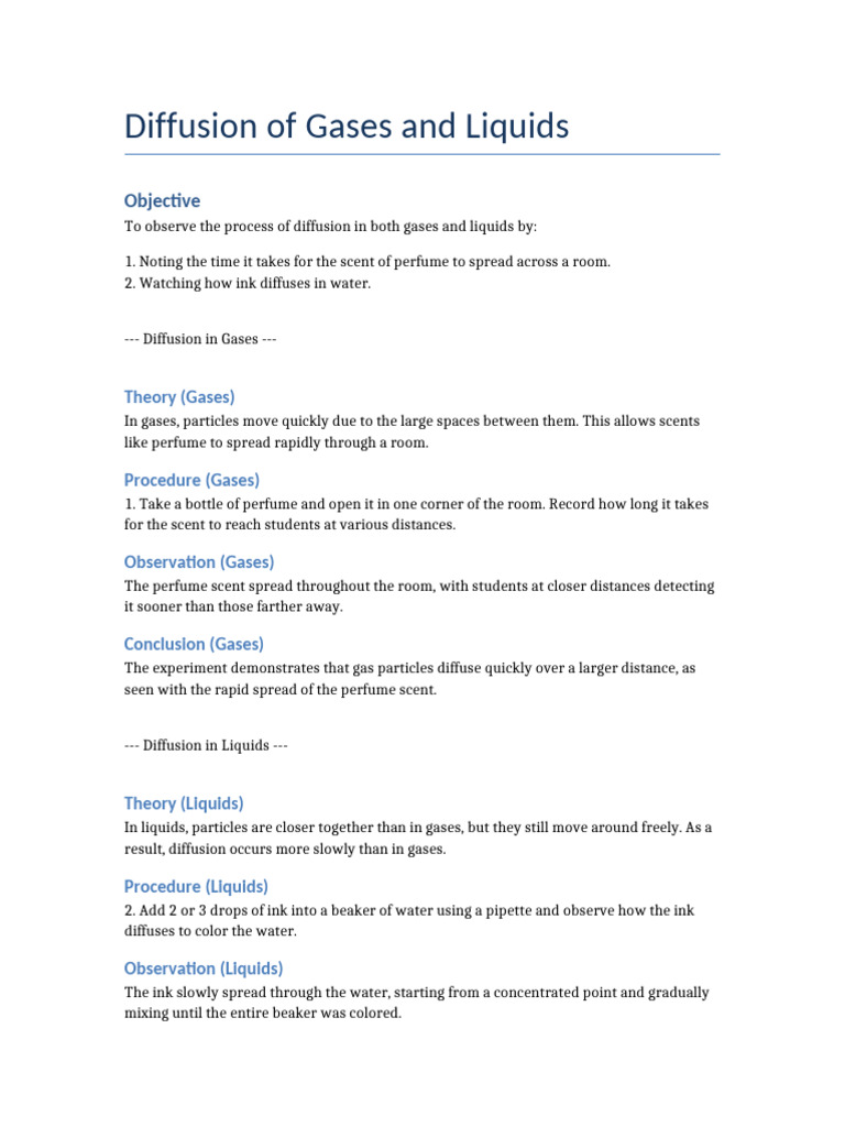 Diffusion of Gases and Liquids Separated | PDF