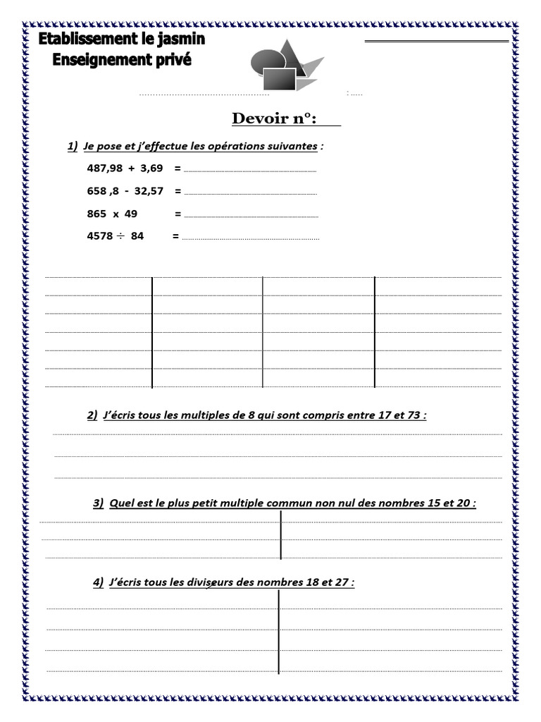 Devoir N°8 CM2 | PDF