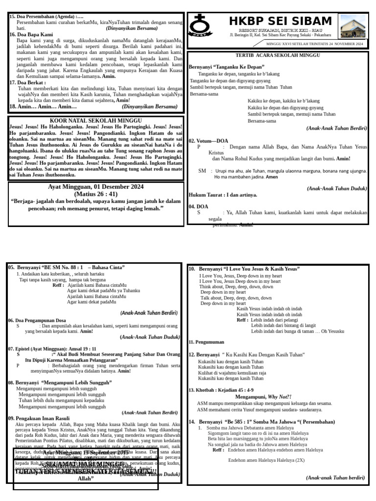 TATA IBADAH SEKOLAH MINGGU - HKBP SEI SIBAM TGL 24 November 2024 | PDF