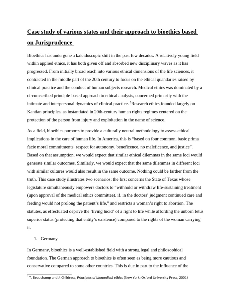 Case Study of Various States and Their Approach To Bioethics Based On ...