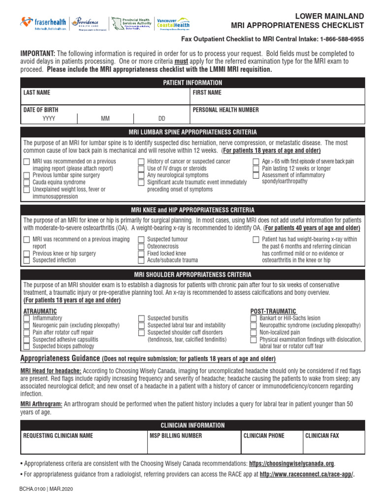 Mr i Checklist | PDF | Back Pain | Shoulder