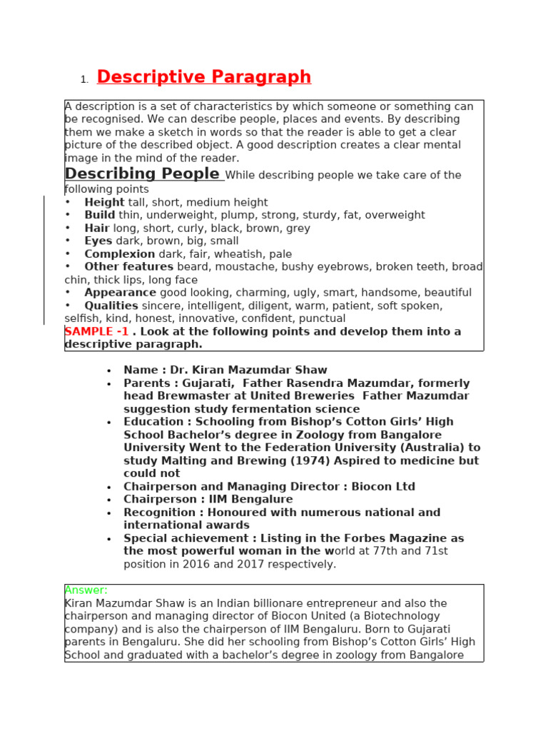 Descriptive Paragraph | PDF | Wellness