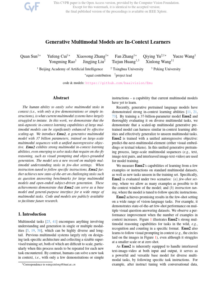 Generative Multimodal Models Are In-Context Learners | PDF | Artificial Intelligence ...
