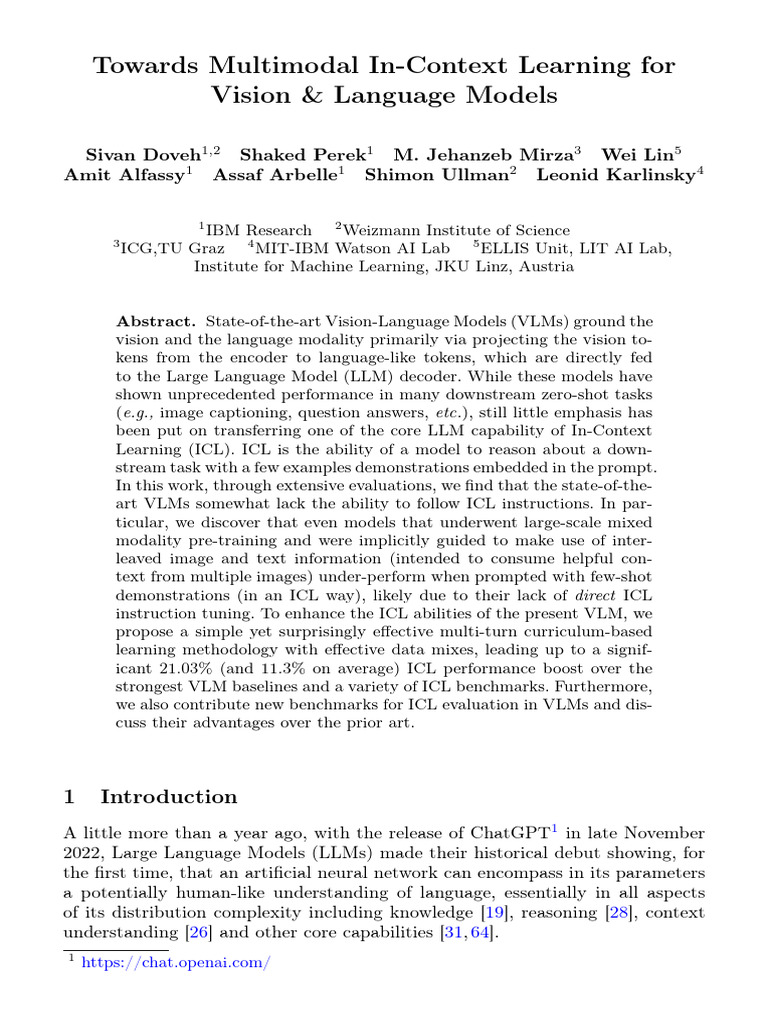 Towards Multimodal In-Context Learning For Vision and Language Models ...