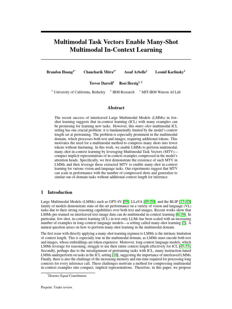 Multimodal Task Vectors Enable Many-Shot Multimodal In-Context Learning | PDF | Computing ...