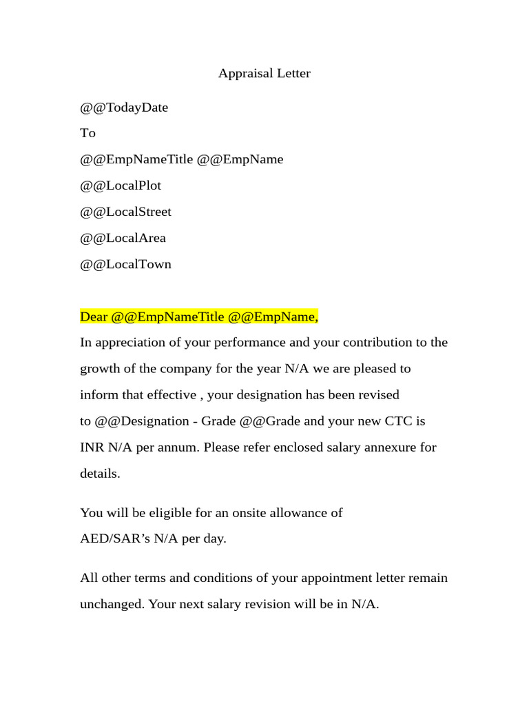 Appraisal Letter | PDF | Career & Growth