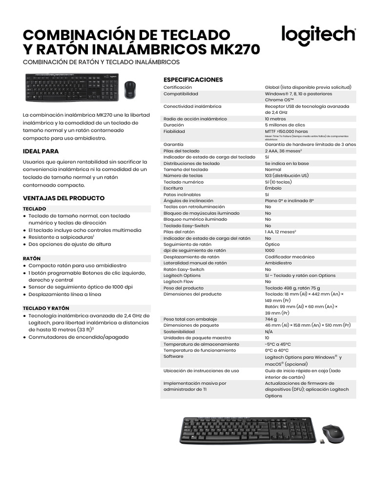 Mk270-Wireless-Combo-Data-Sheet Español | PDF | Teclado | Informática