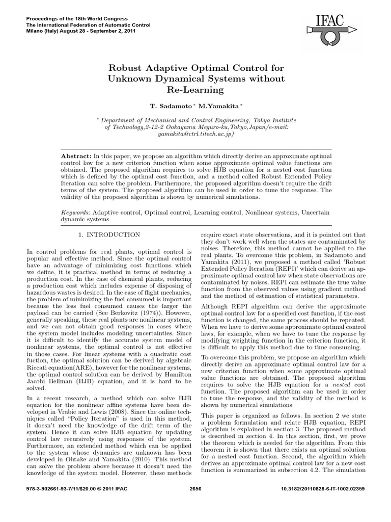 Adaptive Optimal Control for Unknown Systems | PDF | Optimal Control ...