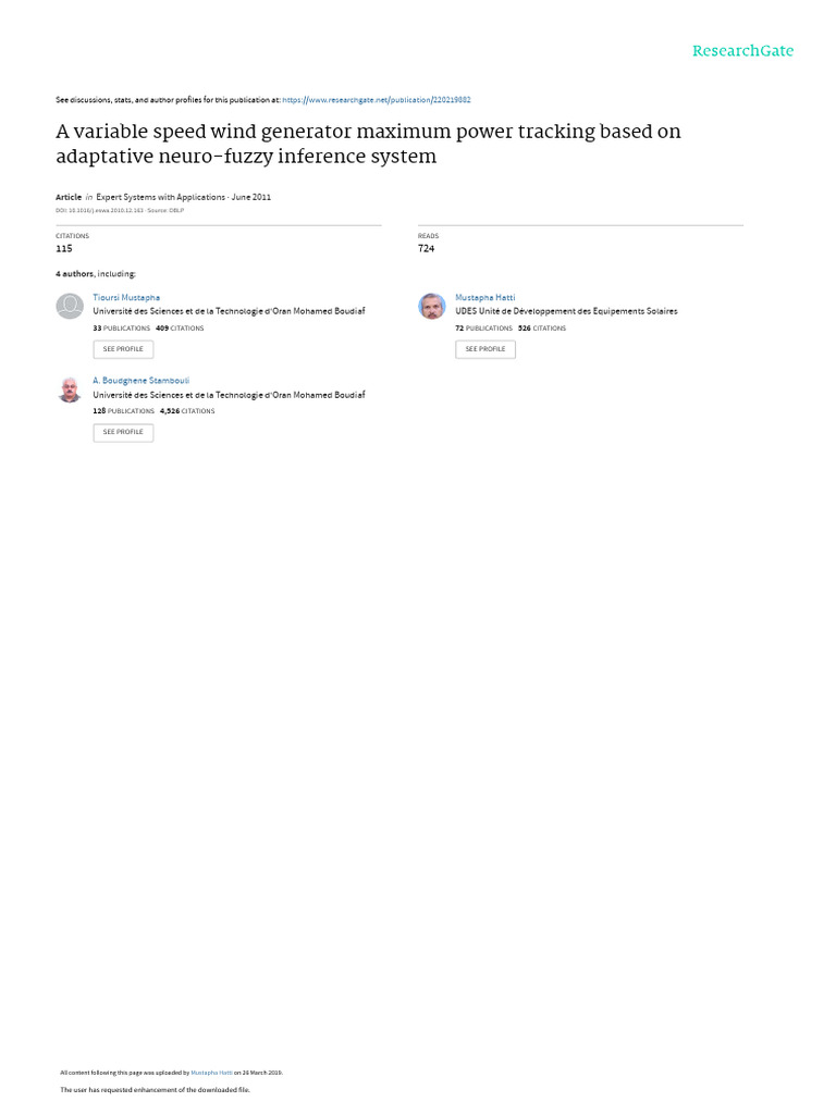 A Variable Speed Wind Generator Maximum Power Trac | PDF | Fuzzy Logic | Electric Generator