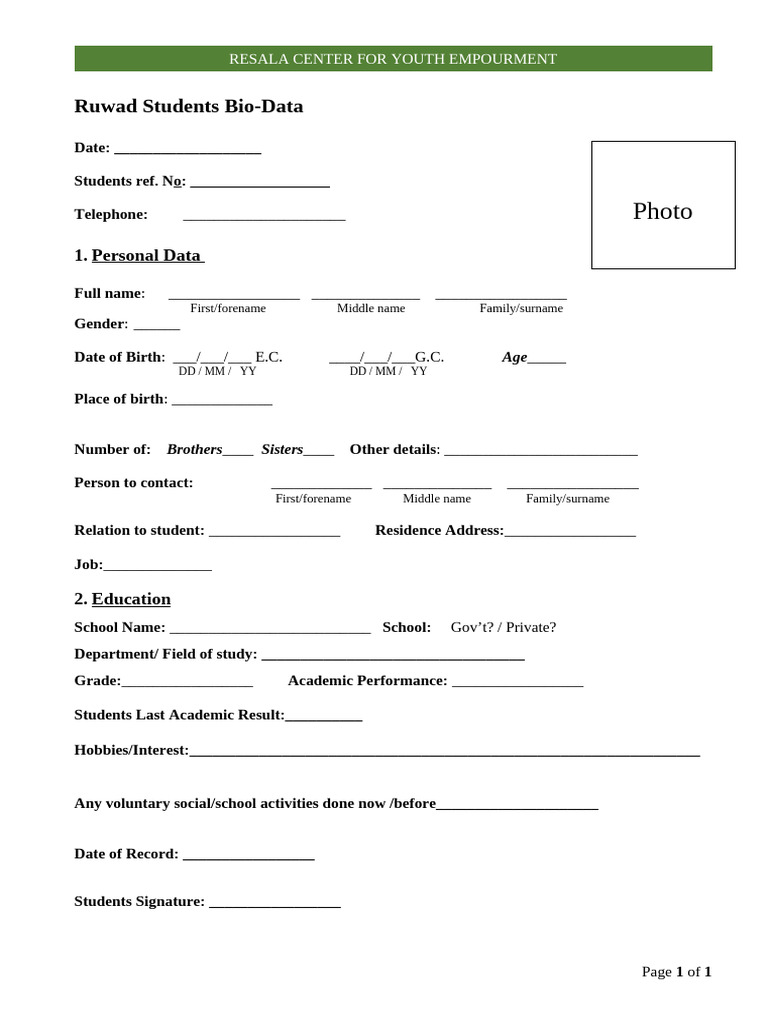 Bio Data-1st Batch | PDF | Self-Improvement