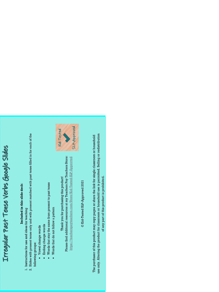 Irregular Past Tense Verbs Google Slides KTSA | PDF