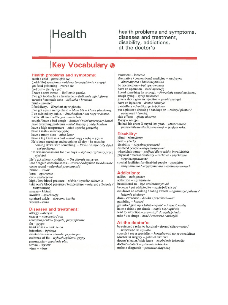 Health Vocabulary | PDF