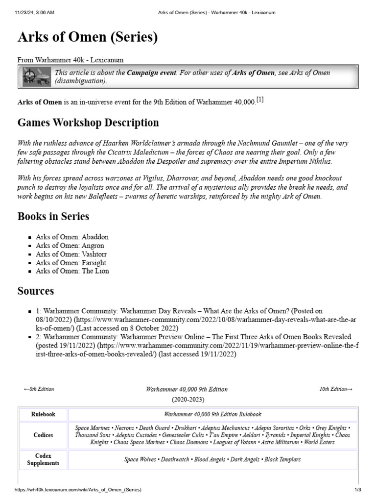 Warhammer 40K: Arks of Omen Event | PDF | Campaign Settings