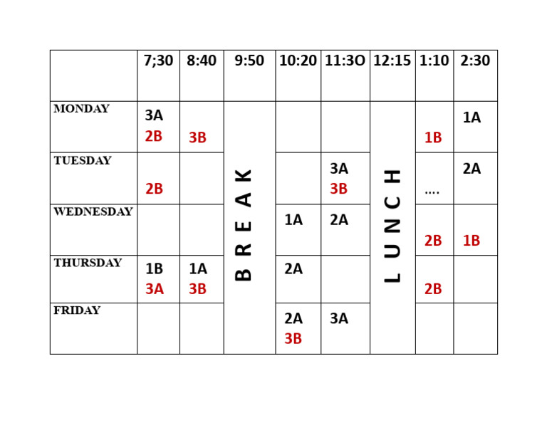 Englsh Timetable | PDF