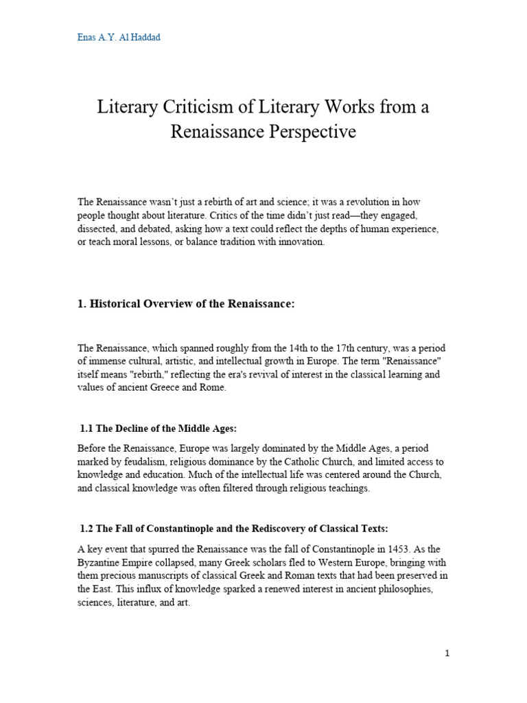 Renaissance Literary Criticism | PDF | Renaissance | Humanism