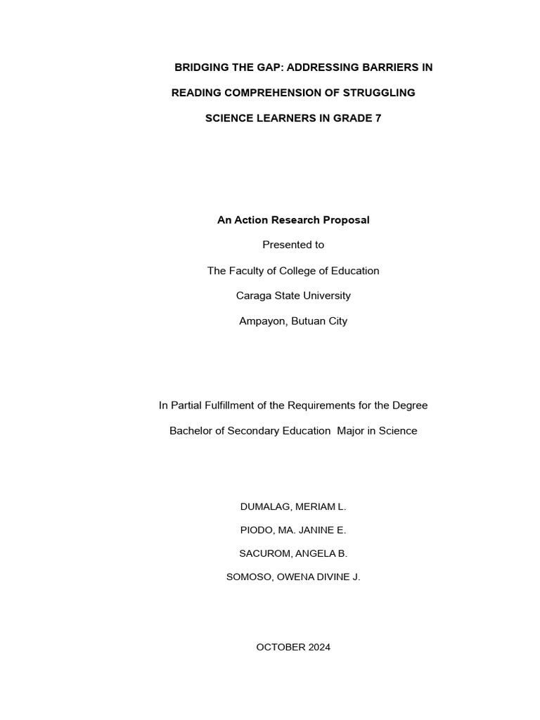 Dumalag Piodo Sacurom Somoso - ACTION RESEARCH PLAN | PDF | Reading Comprehension | Vocabulary