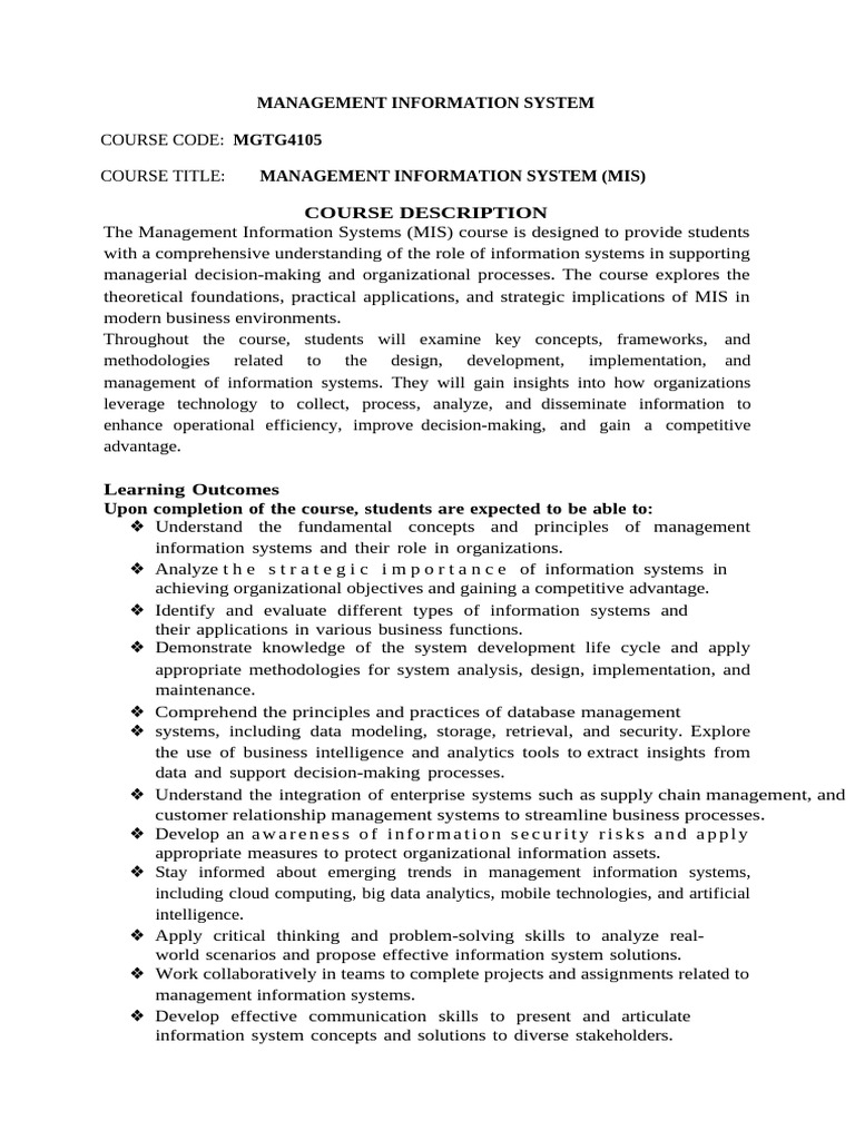 Management Information Systems Course Overview | PDF | Databases ...