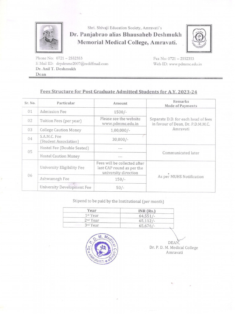 DR Panjabrao PG Fess Structure 2023-24 PG | PDF