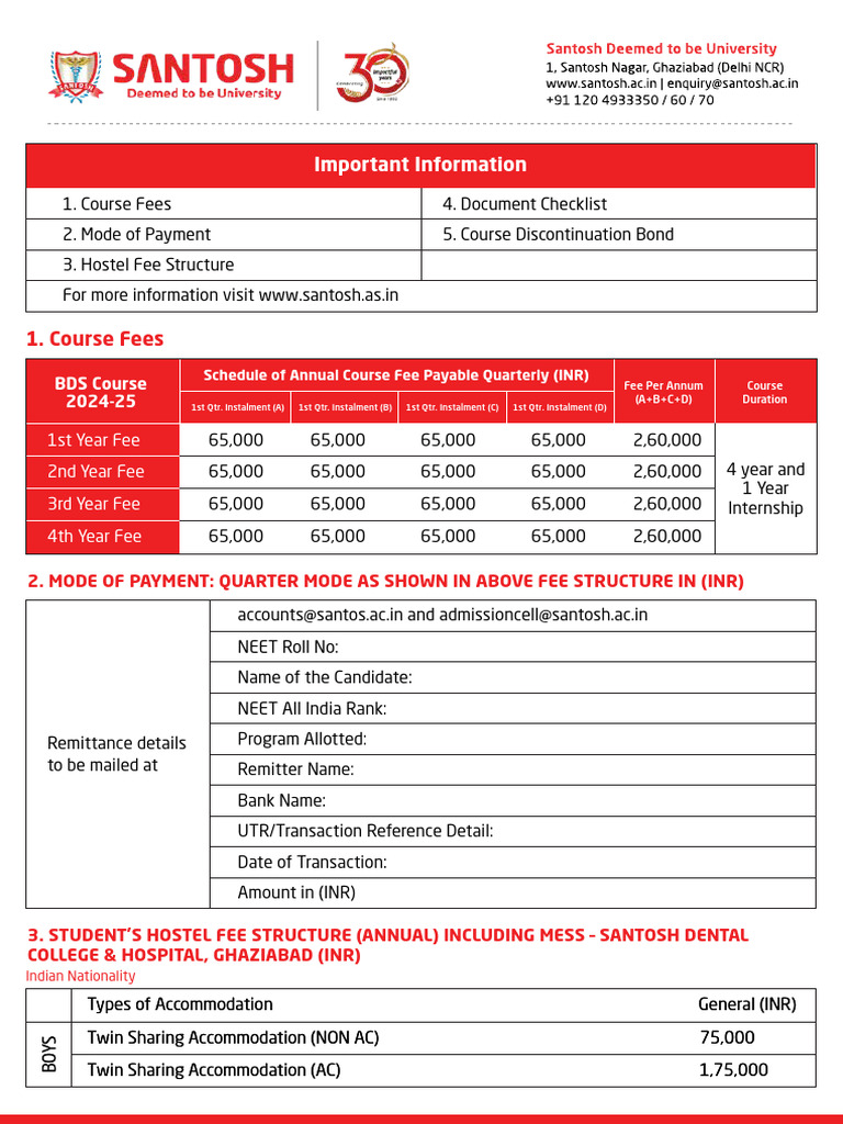 BDS Fee 2024 | PDF | Doctor Of Medicine | Dental Degree
