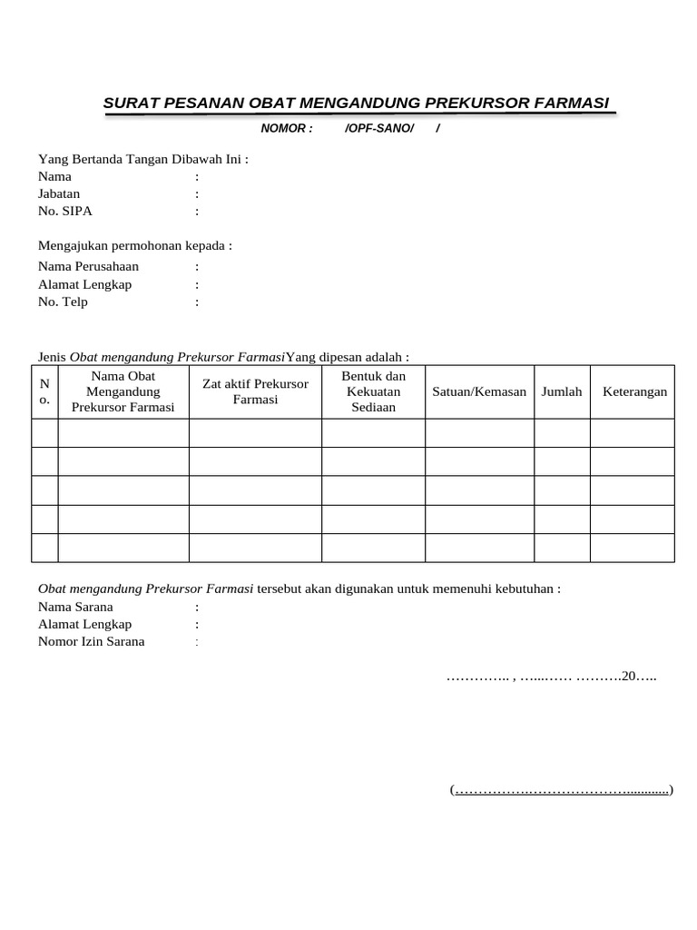 Surat Pesanan Prekursor | PDF
