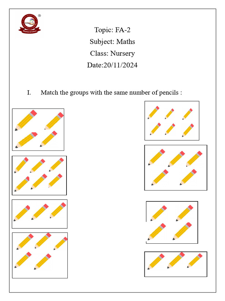 Nursery Maths FA-2 Question Paper | PDF