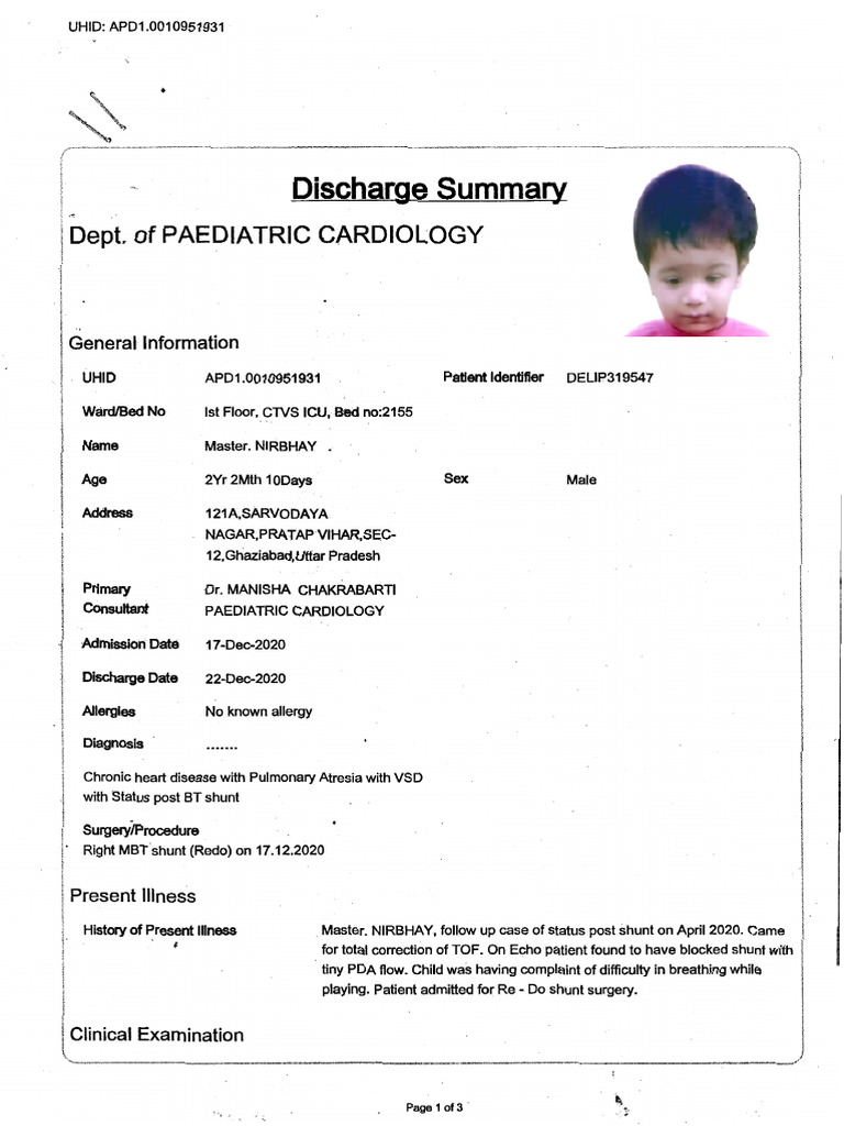 Mst. NIRBHAY Discharge Summary | PDF