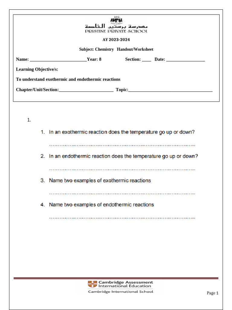 Exo Endo Worksheet | PDF