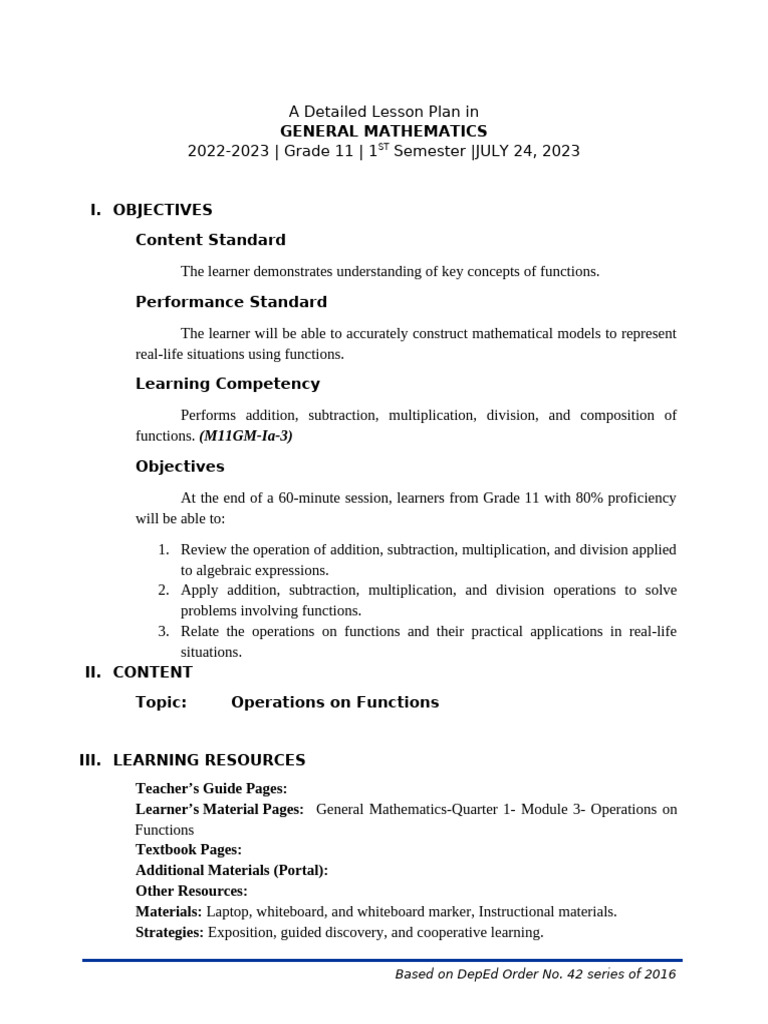 DLP Demo Teaching Operations On Functions Rev.2 | PDF | Learning ...