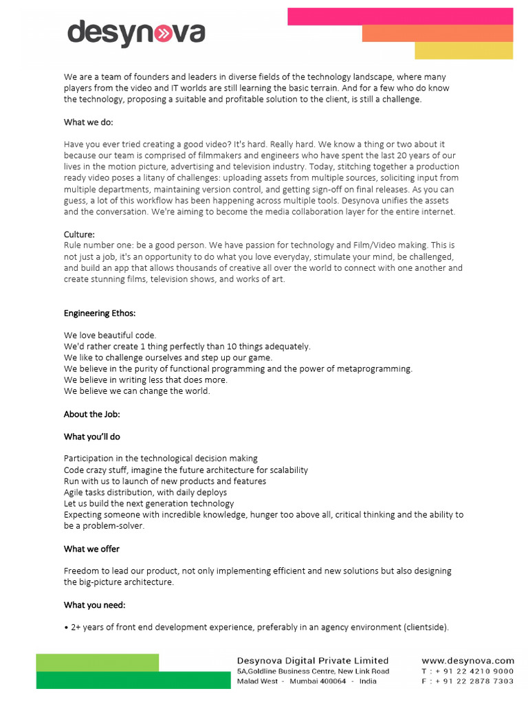 JD - Frontend | PDF | Computing | Software Engineering